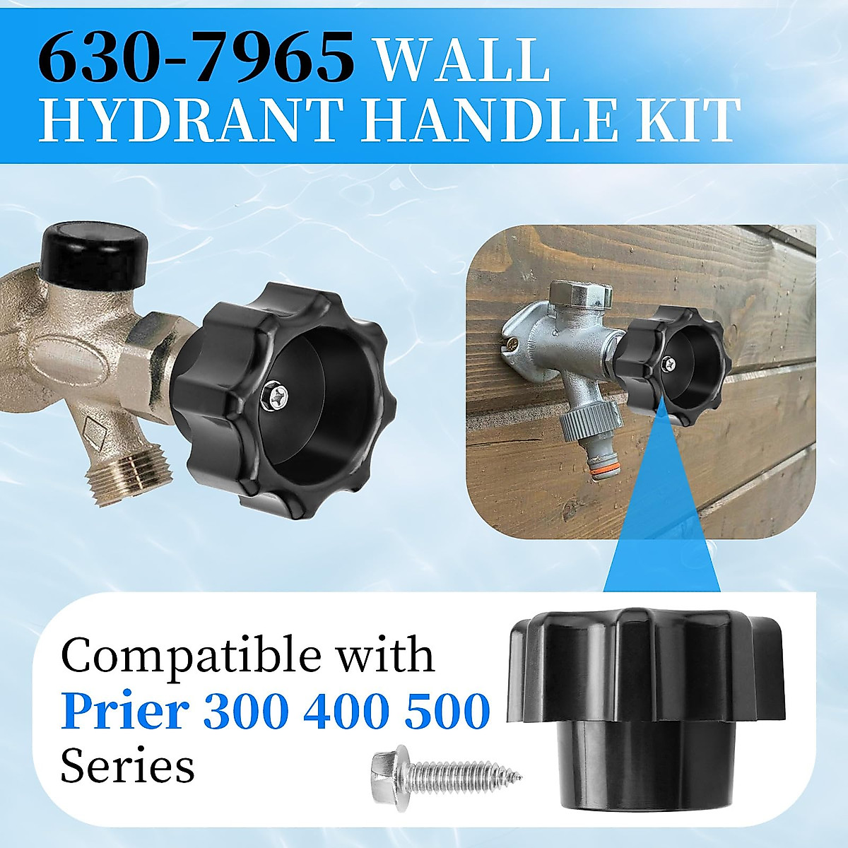 GJK 630-7965 Wall Hydrant Handle Kit Compatible with Prier Mansfield 300 400 & 500 Series Wall Hydrants, Wheel Shaped Frost Proof Hydrant Faucet Handle Parts, Outdoor Faucet Handle & Screw Kit