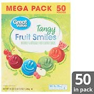 Great Value Tangy Fruit Smiles, 45 Oz - 50 Pouches (Pack of 3)