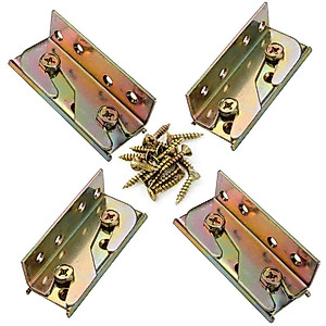 Socell 4 Sets Bed Rail Brackets Heavy Duty No-Mortise Bed Rail Fittings Wooden Bed Frame Connectors with Screws for Headboards Footboards Hold