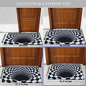 Unusuall 3D Optical Illusion Rug - Vortex Illusion Floor Mat for Door Entrance, Bathroom, Stairs, playroom, Living Room, or Area (Black and White, 26.5 x 17 Inch)