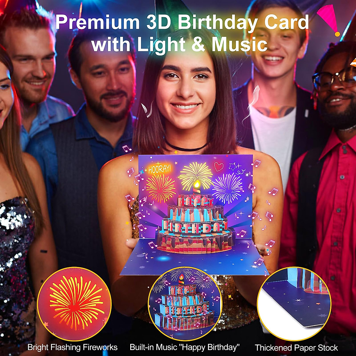 Omgpeike Birthday Cards Gifts for Women 3D Pop Up Birthday Gift Card Light and Music Happy Funny Birthday Decorations Greeting Cards for Men, Girl, Boy, Husband, Mom, Dad, Sister, Friend, Kids(Purple)