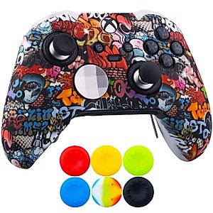9CDeer 1 x Protective Customize Transfer Print Silicone Cover Skin Small Skulls + 6 Thumb Grips Analog Caps for Xbox Elite Wireless Controller Compatible with Official Stereo Headset Adapter