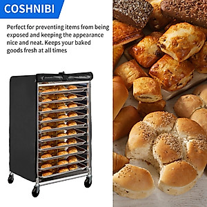 COSHNIBI Pan Bun Rack Cover, 420D Waterproof and Dust Resistant with Zipper Pan Rack Cover, Suitable for Commercial Bread Racks - 23" W x 28" L x 32" H,Black