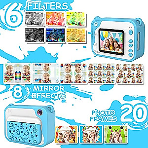 USHINING Instant Print Camera for Kids, 12MP Digital Camera for Kids Aged 3-12 Ink Free Printing 1080P Video Camera for Kids with 32GB SD Card,Color Pens,Print Papers (Blue)