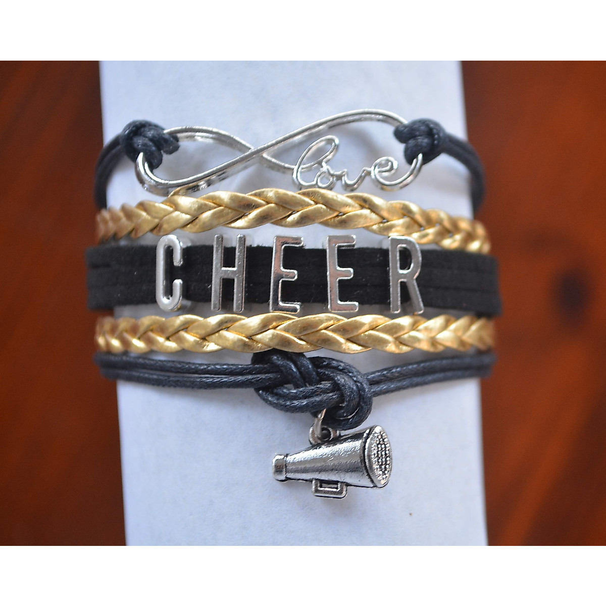 Infinity Collection - Cheer Charm Bracelet - Black and Gold Infinity Love Adjustable Jewelry in Team Colors, Cheer Jewelry and Accessories, Gift for Cheerleaders and Teams