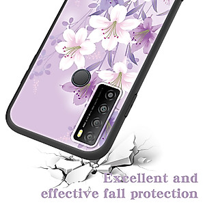 Nuouxoco Phone Case for TCL 30 XL (T701DL) with Lanyard Strap, for TCL TCL 30 XL Case (6.82 inch) Girls Women Cute Slim Shockproof Protective Cover Case for TCL 30 XL - Purple Flower