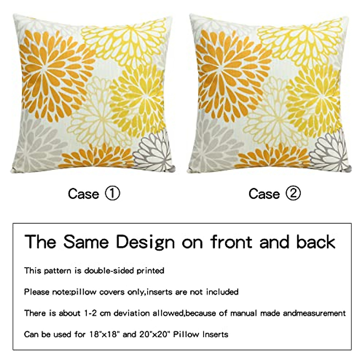 cygnus 18x18 Yellow Dahlia Throw Pillow Covers Case Linen for Couch Sofa Bedroom Farmhouse Decorative Square Accent Set of 2