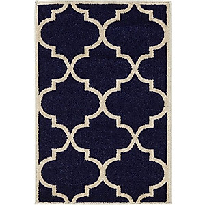 Unique Loom Trellis Collection Modern Morroccan Inspired with Lattice Design Area Rug, 2' 2" x 3' 1" Rectangle, Navy Blue/Beige
