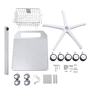 Mobile Storage Cart, Medical Cart Mobile Trolley Cart with 5 Wheels, Adjustable Height 33.46-43.71Inch, Portable Stainless Steel Dental Cart Rolling Desktop Lab Cart with Large Tabletop for Office