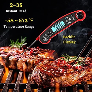 Searon Meat Thermometer for Cooking - FT002R Instant Read Food Thermometer for Kitchen BBQ Grilling Smoker Baking Turkey. (Red + Black)