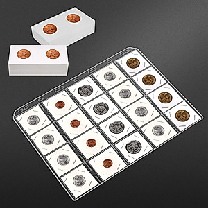 500 Cardboard Coin Holder for Collectors with 25 Sheets Coin Pocket Pages, 500 Pockets Coin Collecting Book Sleeves Protectors Storage and 10 Size 2" x 2" Currency Holders for Coin Collection Supplies