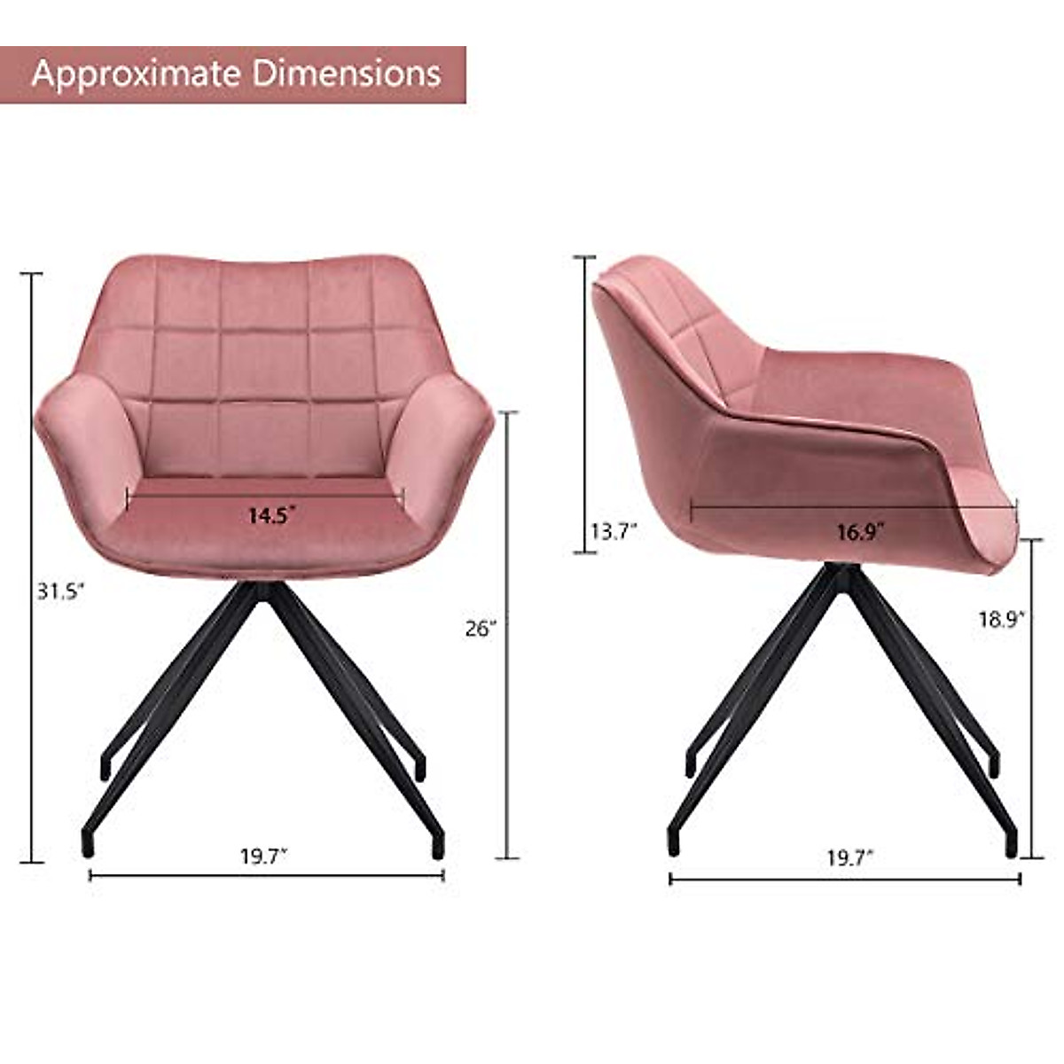 Duhome Velvet Accent Chair,Mid-Back Dining Arm Chairs Modern Upholstered Contemporary Chair Pink 1pcs