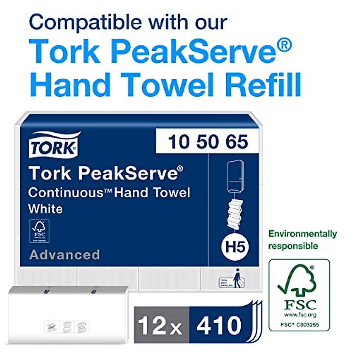 Tork PeakServe Mini Continuous Paper Hand Towel Dispenser Black H5, High-Capacity, Elevation Range, 552538