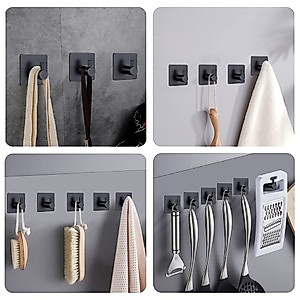 yeulluey 4pcs Towel Hooks for Bathrooms, Adhesive Hooks for Hanging Heavy Duty Waterproof Stainless Steel Black Kitchen Bathroom Wall Hooks for Coats Key Hat Wall Mount Sticky Towel Robe Hook Rack