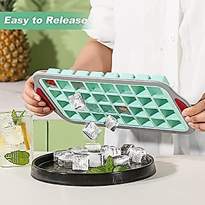 JBYAMUS Ice Cube Trays with Lid, 2 Pack Ice Cube Trays for Freezer, Hard Frame Design is Easy to Pick up Without Deforming and Spilling, Soft Silicone Base, Easy to Release and BPA Free. (Green)