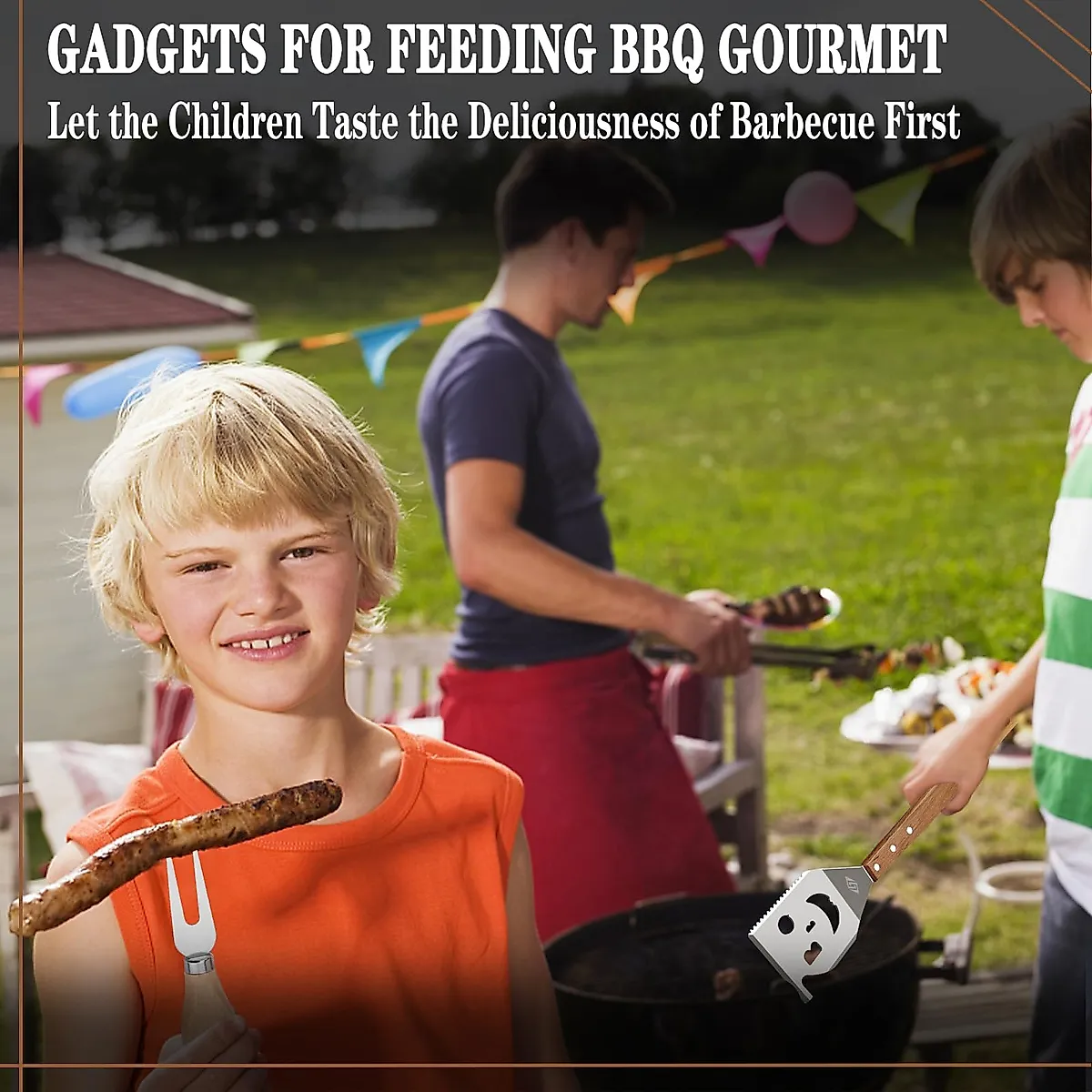 BBQ Tool Set-7 in 1 Spatula with 4 pcs Stainless Steel Corn Cob Holders for BBQ, Multifunctional BBQ Accessories Set, Grill Tools Set with Wooden Handle, BBQ Gifts for Men