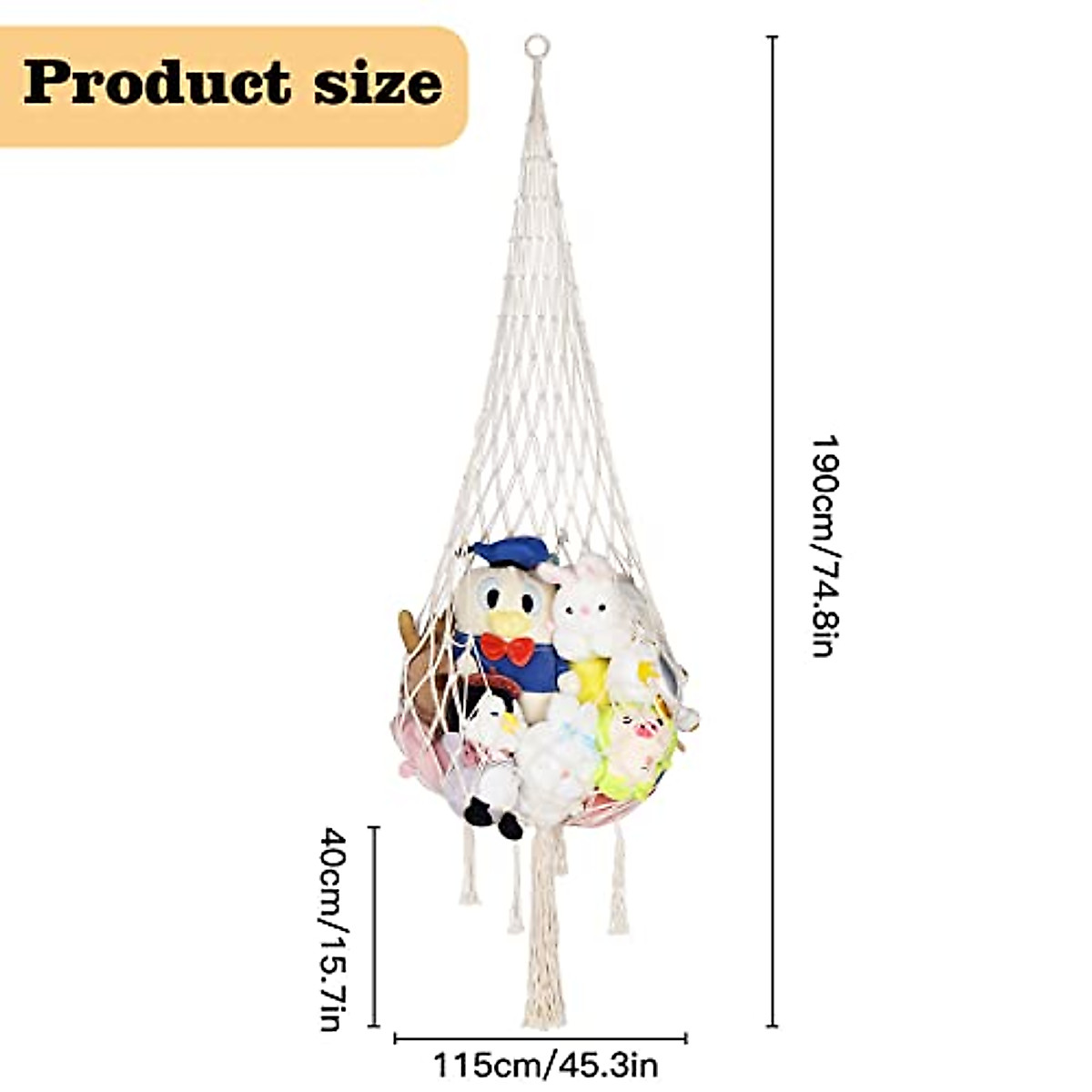 Hircviy Stuffed Animal Net or Hammock Handmade Large Macrame Toy Display Hammock Organizer for Corners, Walls and Ceiling Hanging Plushie Net Toys Holder for Kids Room Boho Storage