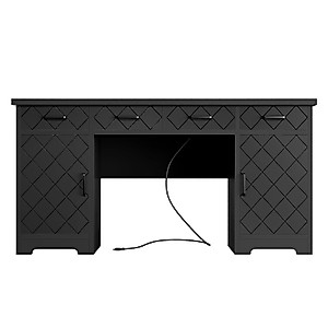 Jojoka 55" Executive Desk, Wood Computer Desk with Drawers and Cabinet, Home Office Desk with Charging Station for Work Study Writing