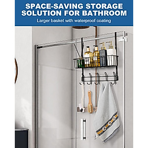 Rumara Over The Door Hanger Hooks, Behind Door Towel Rack, Organizer Hanger with 15 Racks and Basket for Barthroom, Bedroom Kitchen & Pantry, Back of Door Storage Shelf for Coat (1 Basket)