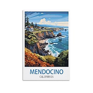 UnNiQ Mendocino California Vintage Travel Posters 08x12inch(20x30cm) Canvas Painting Wall Art, Wall Decor Pictures Prints for Living Room Bedroom