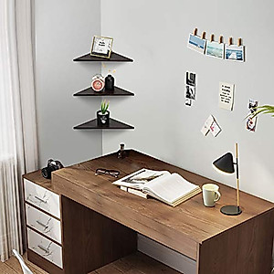NOZE Floating Corner Shelf Wall Mounted Set of 3, Solid Wood Organizer Displays Storage Rack Home Decor for Living Room, Bedroom, Bathroom, Kitchen