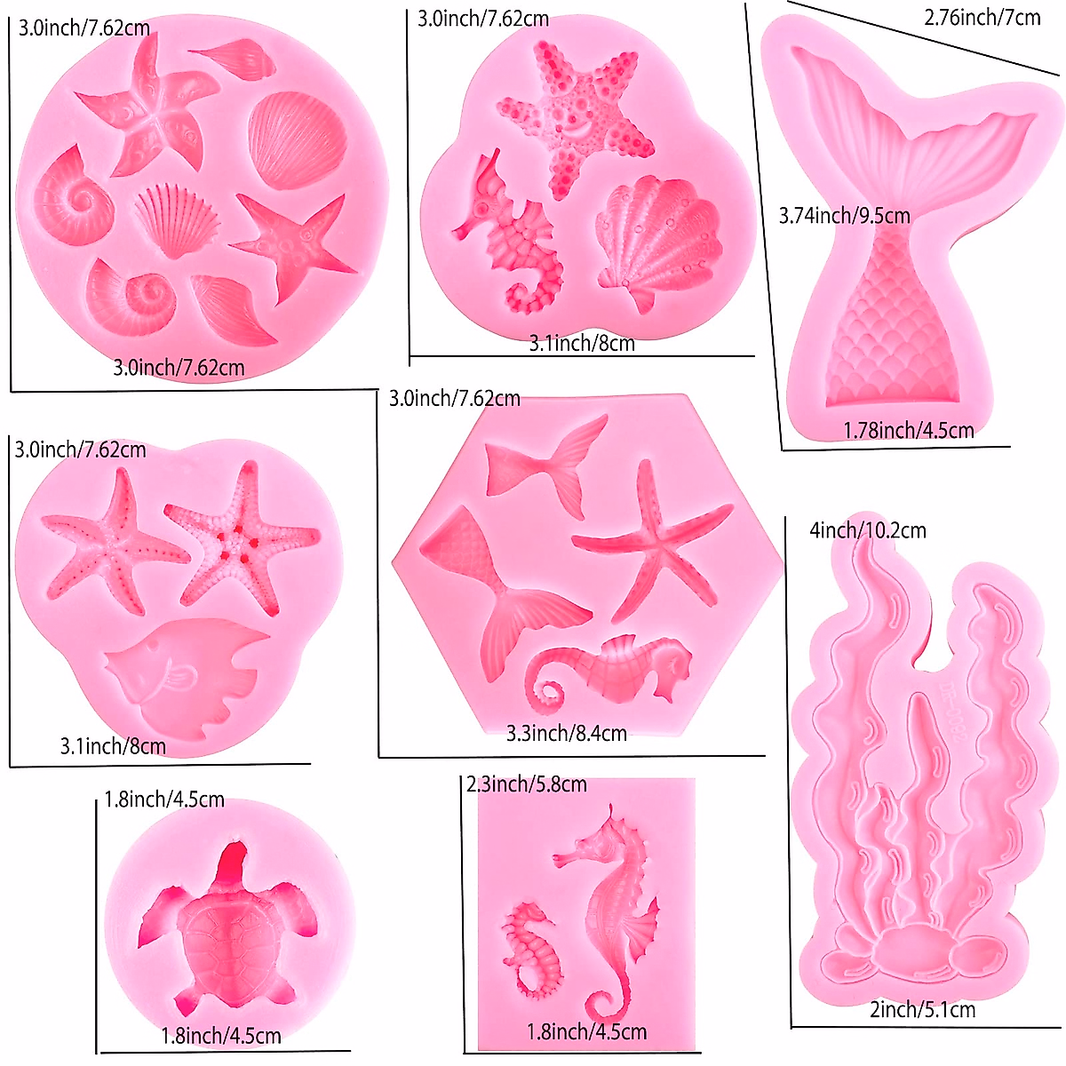 Mermaid Molds Silicone Mermaid Fondant molds Marine Theme Chocolate Polymer Clay Candy Soap Molds Mermaid Tail Seashell Coral Turtle Starfish Seahorse for Homemade Baking DIY