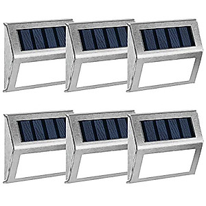 GIGALUMI 6 Pack Solar Deck Lights,3 LED Solar Stair Lights Outdoor LED Step Lighting Stainless Steel Waterproof Led Solar Lights for Step,Stairs,Pathway,Walkway,Garden-(Cold White)