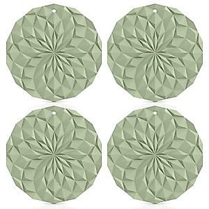 ME.FAN Silicone Trivet Mats - 4 Pack Pot Holders - 7.4'' Thickened Hot Pads for Hot pots, Pans and Dishes, Heat Resistant Silicone Trivet for Table and Counter Top Desert Sage