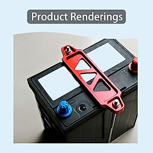 Battery Hold Down Bracket Holder, Aluminum Alloy Car Battery Hold Down Bracket, Battery Hold Down Bracket with 10in J Bolts, Battery Tray for Car Battery Mount Bracket Hold Lock Accessories (Red)