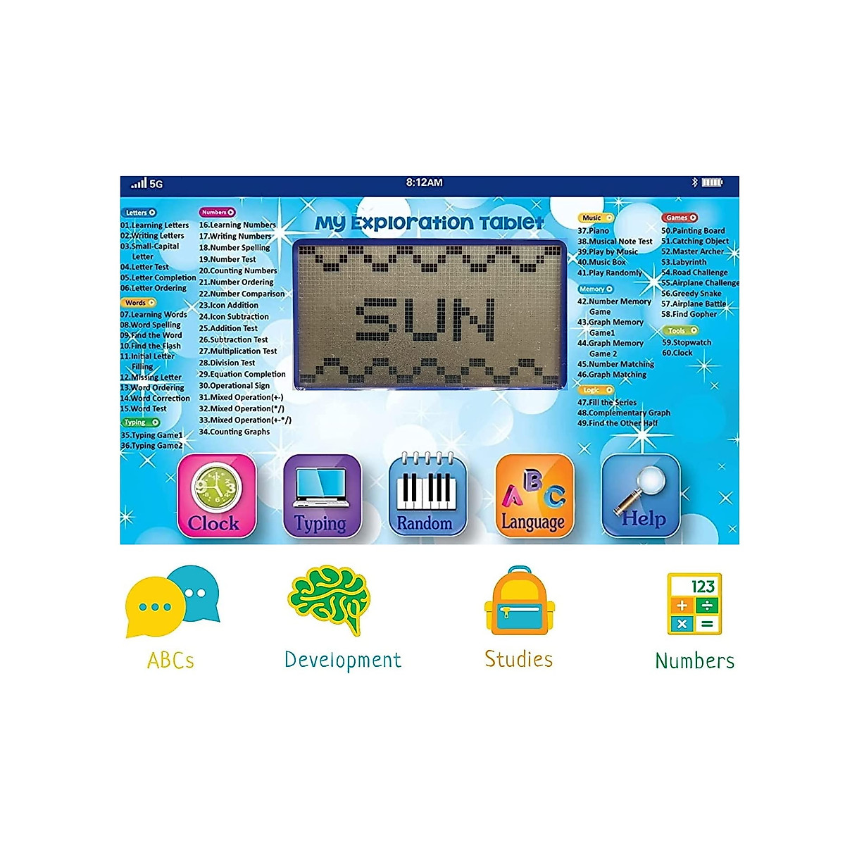 Tech Kidz My Exploration Toy Tablet Educational Learning Computer, 60 Challenging Learning Games and Activities, LCD Screen, Keyboard (Blue), Ages 3+