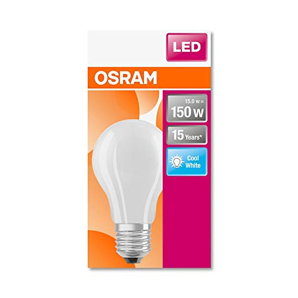 OSRAM LED lamp / Base: E27 / Cool White / 4000 K / 15 W / Replacement for 150 W Incandescent Bulb / LED Retrofit Classic A [Energy Efficiency Class A++] / Pack of 10
