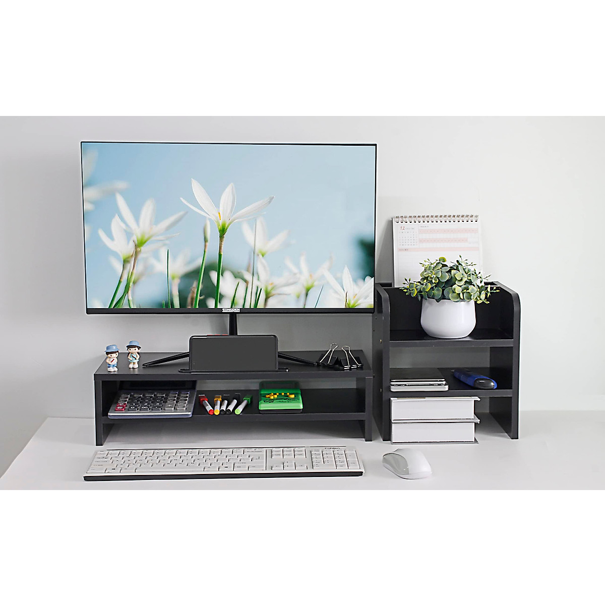 LITAITAI Monitor Riser ,with Storage Pen Holder, Mobile Phone Holder, for Home Office ,Black Simple Sturdy and Durablemonitor stand riser, computer monitor stand