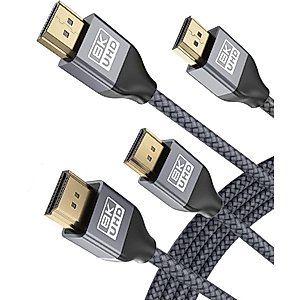 Basesailor 8K 60Hz HDMI Cable 10FT 2 Pack,48Gbps 7680P Ultra High Speed Cord for Apple TV,Roku,Samsung QLED,2.0 2.1,Sony Playstation,PS5,6FT,Xbox One Series X,eARC HDR HDCP 2.2 2.3,4K 120Hz 144Hz