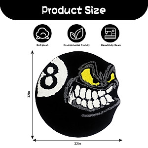 HYPEECE Angry 8 Ball Rug, 32" Cool Rugs 8 Ball Hypebeast Rug, Black Round Rug for Bedroom, Flocking Soft Aesthetic Rug for Living Room Decor, Y2k Rug, Hypebeast Room Decor (32"x32")