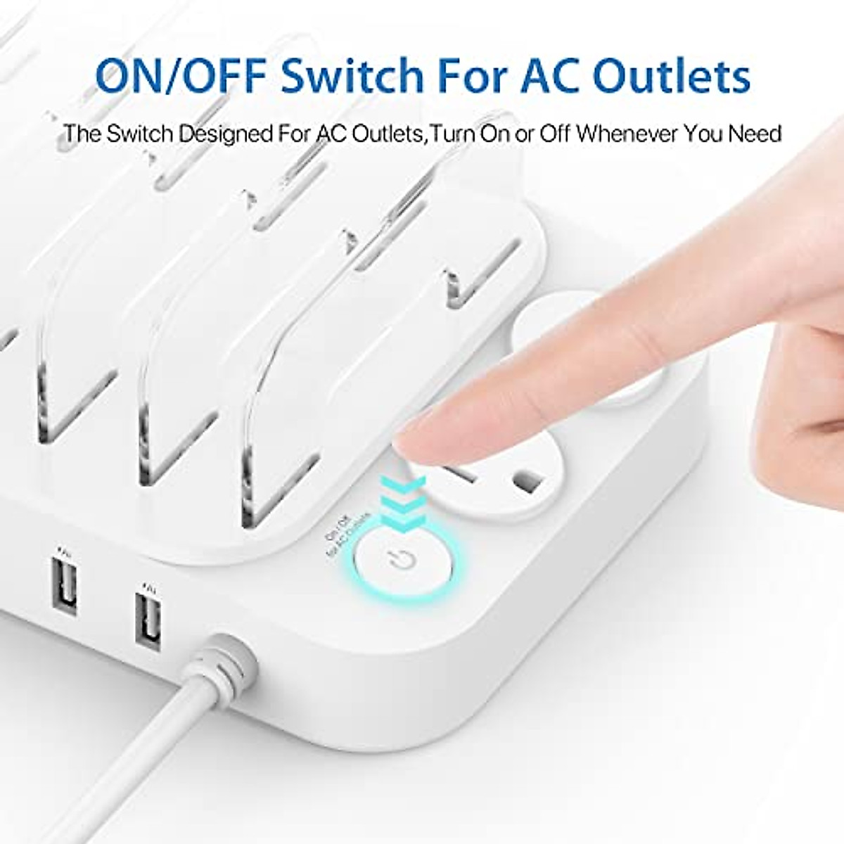 SooPii 70W 6 Port USB Charging Station for Multiple Devices With 2 AC Outlets,4 USB-A Ports and 2 USB C PD Ports,6pcs Mixed Charging Cables Included,Compatible for Tablets,Phones and Other Electronics