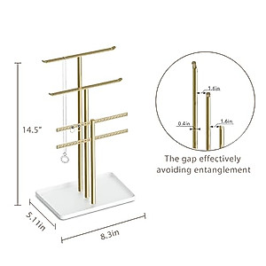 pickpiff Jewelry Stand Holder Organizer: 14.5" Sturdy Jewelry Hanger for Necklace, Earring, Bracelet, Gold and White