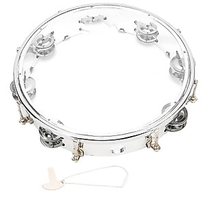Tambourine for Adults 10 inch Double Row Metal Jingles Hand Held Musical Educational Drum Instrument for Party Games(Transparent color)