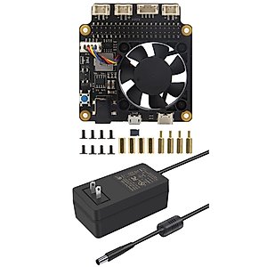 Geekworm Raspberry Pi 4B/3B+/3B X735 V3.0 DC 6V-30V Width Voltage Input Power Management Board + DC 12V 5A 60W Power Adapter Compatible with Raspberry Pi 4 Model B