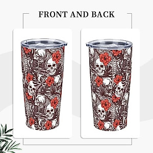 Yaxongx 20oz Tumbler Spooky Skull Flower Double Wall Vacuum Insulated Coffee Mug with Lid and Metal Straw Brush Reusable Stainless Steel Water Bottle Travel Cup Gifts for Car Ice Drinks Hot Beverage