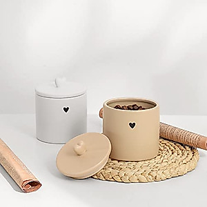 Heagoale 2 Pack Qtip Holder Dispenser Ceramic Apothecary Jars with Lids Set Cute Bathroom Decor Storage Containers for Cotton Ball, Cotton Swab, Cotton Pad, Floss, Cream