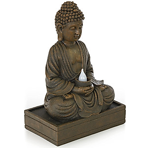 VP Home Tranquil Pagoda & Glowing Serenity Meditative Buddha Solar Powered Flickering LED Outdoor Decor Garden Light