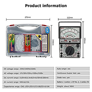 Mf47 Ac/dc Analog Multimeter, Mechanical High-Precision Anti-Burn Buzzer Full Protection Multimeter, Pointer Multimeter Tester, 27.5 * 21 * 5.4cm