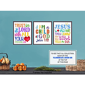 Jesus Loves Me - Trust in the Lord With All Your Heart - Child of God Wall Decor - Religious Scripture Wall Decor - Catholic Christian Gifts for Women, Kids, Pastor, Minister - Bible Verse Wall Art