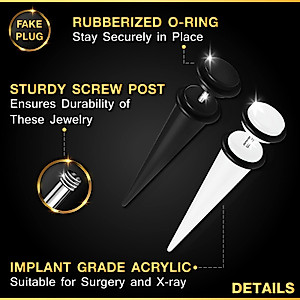 BanaVega 4PCS Acrylic Black White 16g 1.2mm 0g 8mm Fake Taper Black O-Ring Ear Gauge Plug Stretcher Lobe Earring Piercing Jewelry 4352