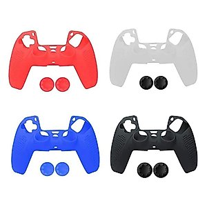 Silicone Skin Anti-Slip Protective Rubber Case Cover with Thumb Grips Stick Joystick Cap for Playstation 5 PS5 Controller Gamepad Game Protector Cover (Black)