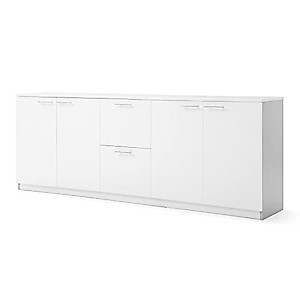 ZURI Furniture Reagan Modern Polished Office Storage and Filing Cabinet Credenza - White