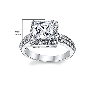 2 Carat Princess Cut Cubic Zirconia Sterling Silver 925 Wedding Engagement Ring Size 8