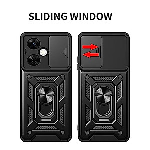 Jusy Case for Oneplus Nord N30 5G with 2 HD Screen Protector, Slide Camera Cover, Kickstand Ring, Magnetic Rugged Drop Protection Phone Cover for 1+ Nord N30 5G (Black)