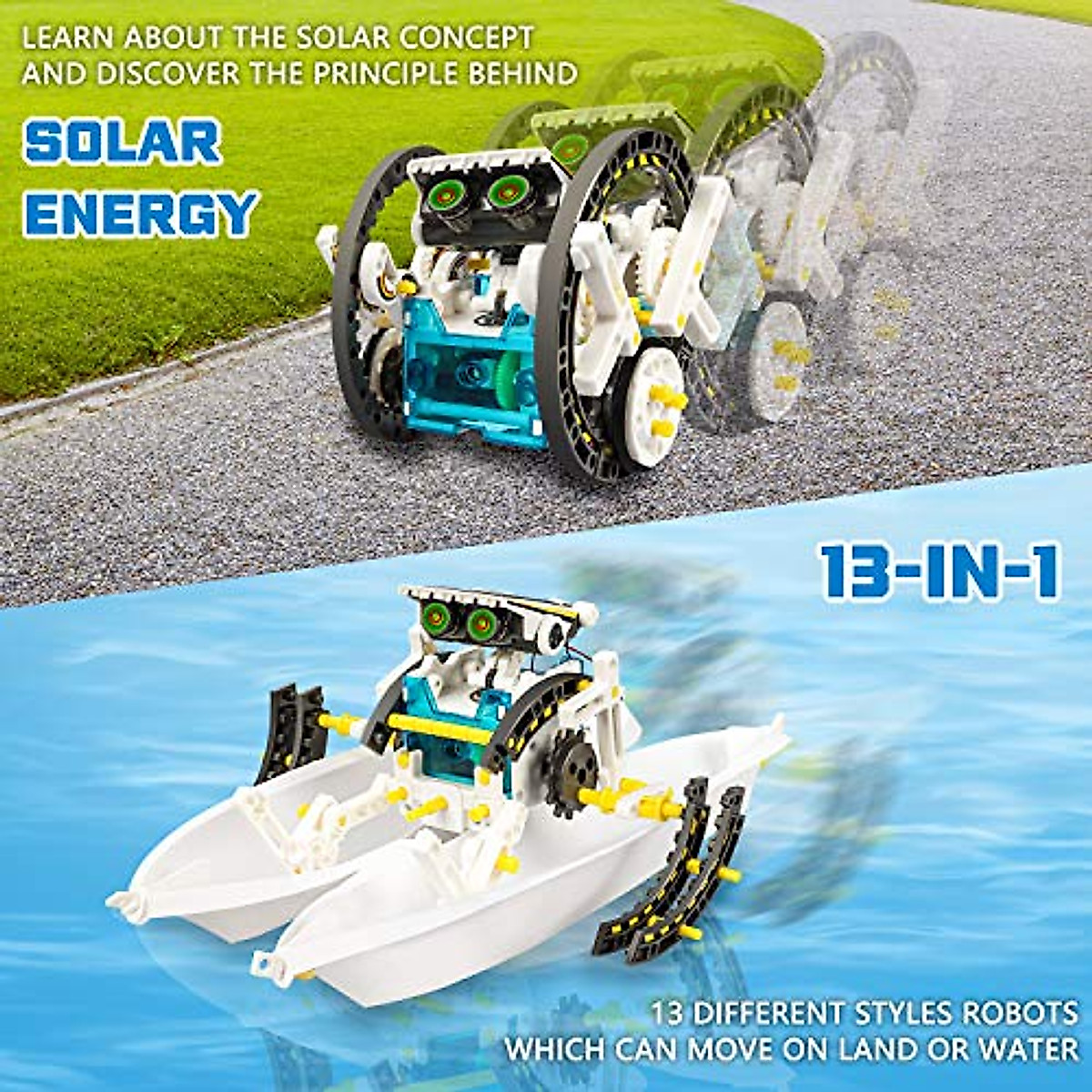 STEM 13-in-1 Solar Power Robots Creation Toy, Educational Experiment DIY Robotics Kit, Science Toy Solar Powered Building Robotics Set Age 8-12 for Boys Girls Kids Teens to Build