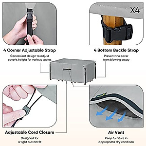 PTEROMY Waterproof Patio Table Cover, Heavy Duty 600D Canvas Patio Furniture Covers for Outdoor Dining Table and Chairs (Pewter Gray, 136''x 74'')